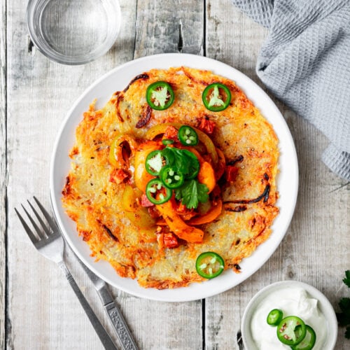 Potato Rosti with a Pepper and Chorizo Ragout - Searching for Spice
