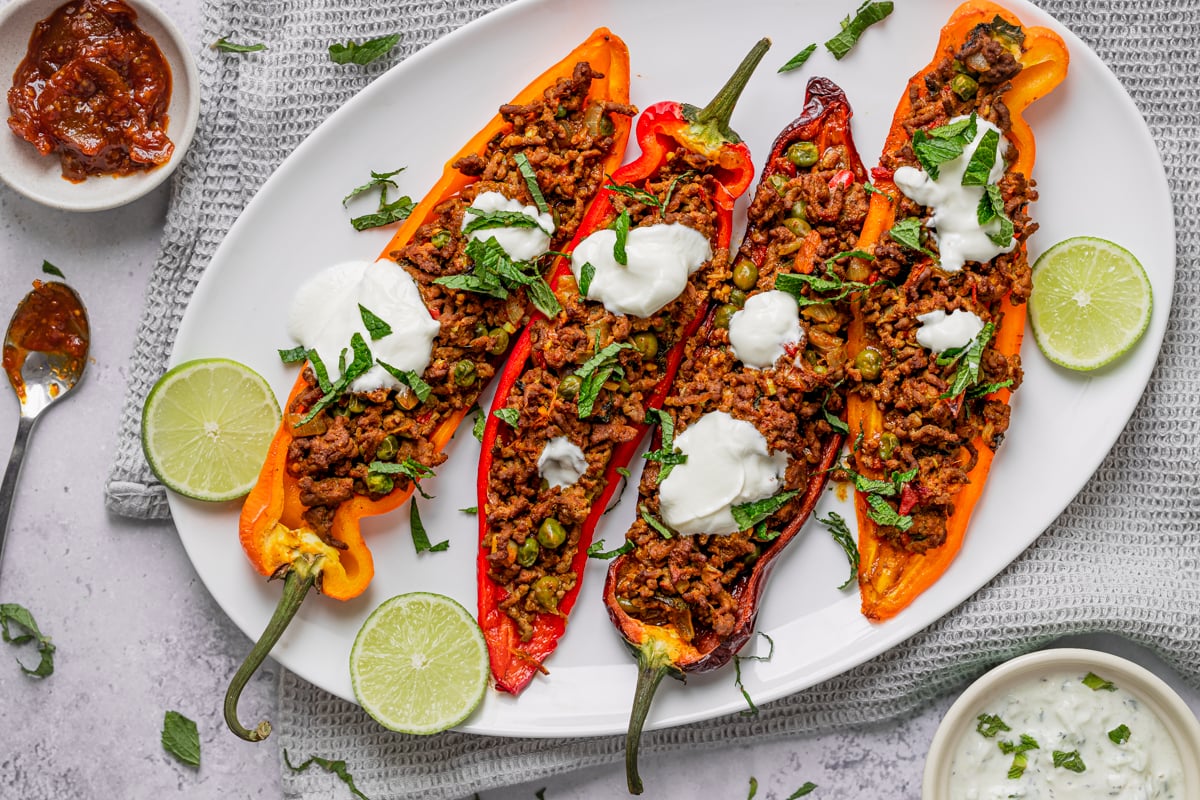 Keema Stuffed Romano Peppers - Searching for Spice